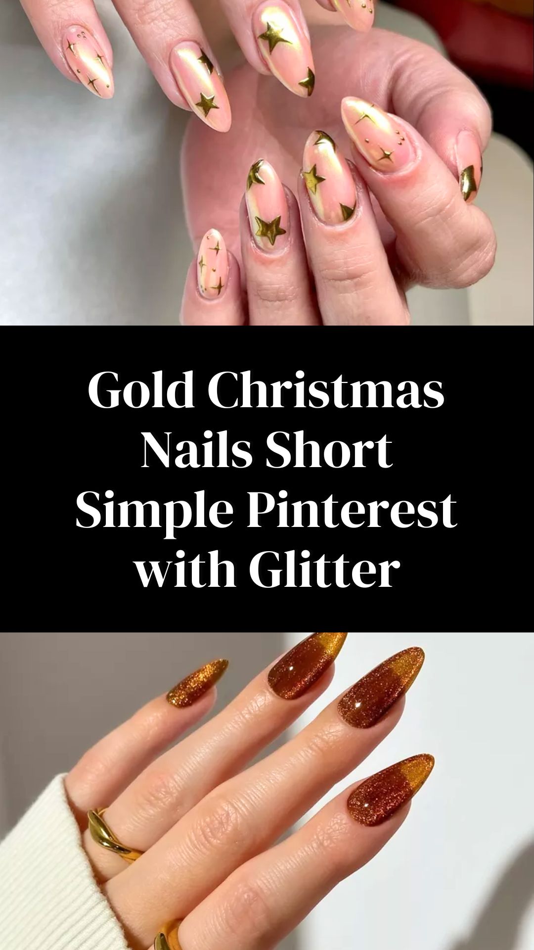 Gold Christmas Nails Short Simple Pinterest with Glitter